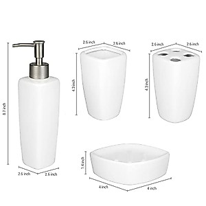 MyGift 4 Piece Ceramic White Bathroom Accessory Set with Soap Dispenser Pump, Toothbrush Holder, Tumbler and Soap Dish