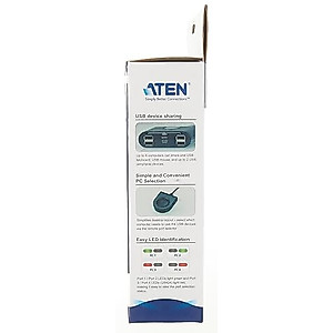 ATEN US224 2 x 4 USB 2.0 Peripheral Sharing USB Switch 2 Computers Share 4 Devices Simple Remote Port Selector Included Supports Optional USB Power Adapter - Windows Mac Linux