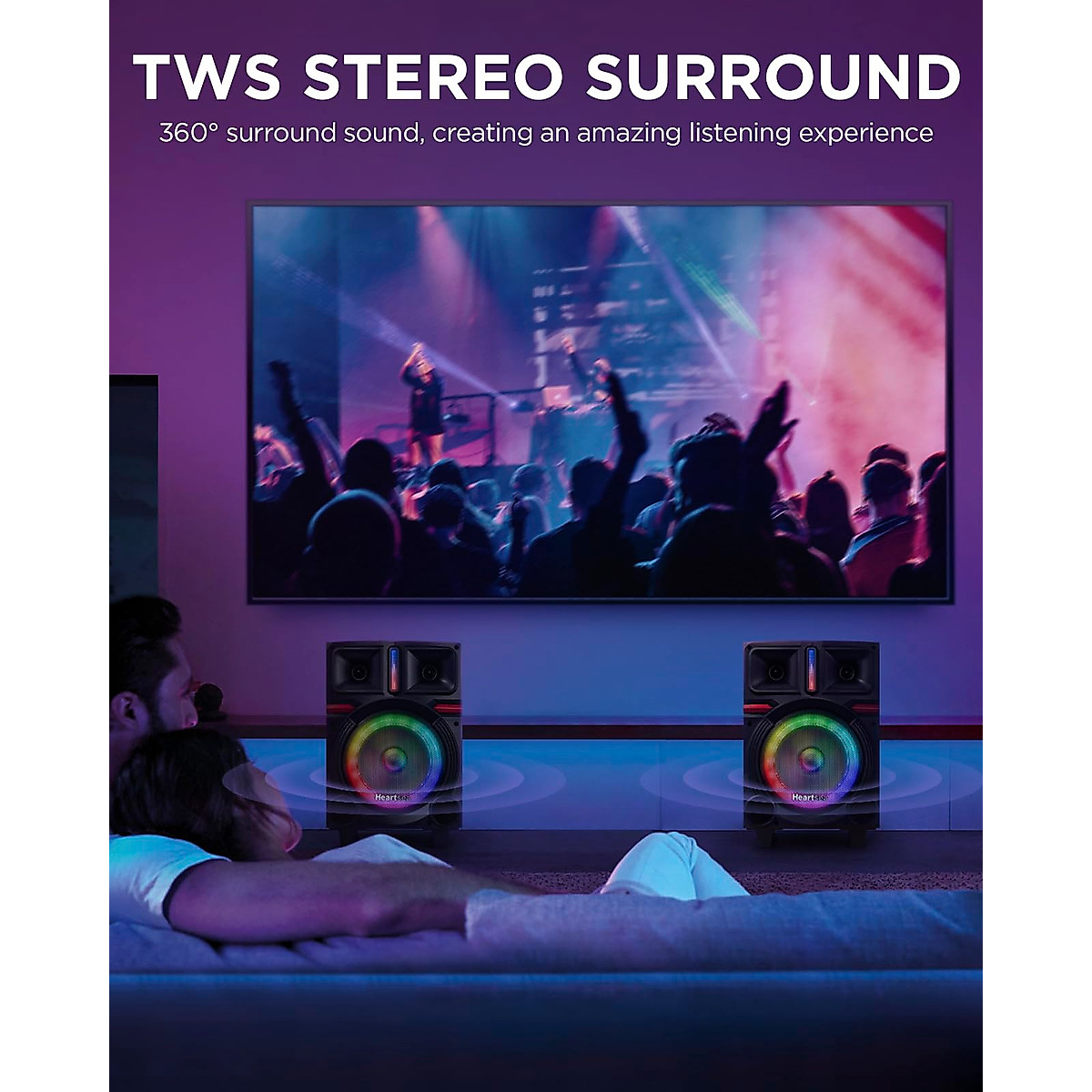 HEARTSEA Karaoke Machine with 2 Wireless Microphones for Kids, Portable Bluetooth Singing Speaker Adults with Disco Ball + Lyrics Display Holder - TF Card/USB/FM Radio for Parties Recording