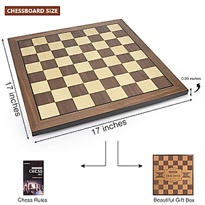 AMEROUS 17 Inches Wooden Chess Board Only, Professional Tournament Chess Board Large with Gift Package - Chess Rules, Beginner Chess Board Game for Kids, Adults