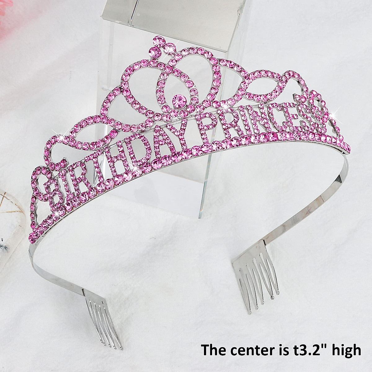 CIEHER Pink Princess Birthday Crown and Birthday Sash Set, Birthday Girl Crown Birthday Tiara for Women Birthday Decorations for Girls Rhinestone Princess Party Decorations Birthday Gifts