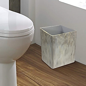 nu steel Stone Hedge Resin Decorative Small Trash Can Wastebasket, Garbage Container Bin for Bathrooms, Powder Rooms, Kitchens, Home Offices, Marble