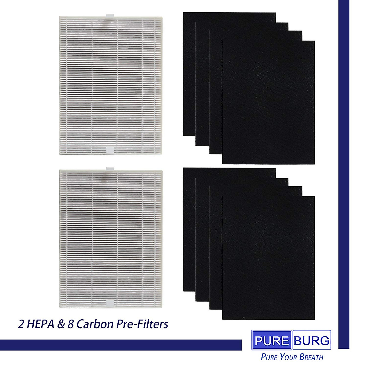 PUREBURG AP-1216L Replacement True HEPA Filter Set Compatible with Coway AP-1216L Tower Mighty Air Purifier,H13 Activated Carbon Pre-Filters