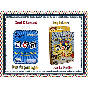 George & Company LCR Left Right Center Dice Game Prime 2-Pack Bundle | Original LCR Left Center Right Dice Game (Blue Tin) + New LCR Card Game | George and Company Left Center Right Game