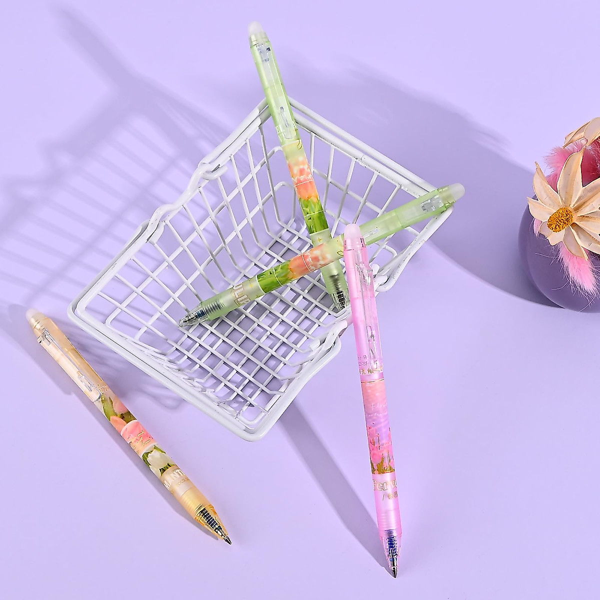 Temiary 12Pcs Cute Erasable Gel Pens, Make Mistakes Disappear, 0.5mm Fine Point Smooth Writing for Planner, Blue and Black Ink Pen No Smudge for School Office Supplies (Romantic)