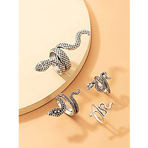 FDSUFDY Rings for Women 4pcs Snake Design Ring (Color : Antique Silver, Size : One-Size)
