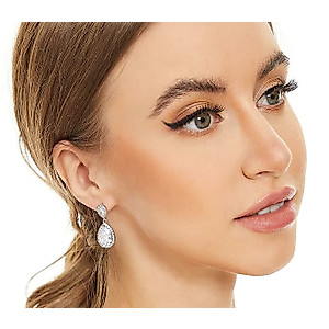 1/2/4/6 Pairs Silver Dangle Wedding Earrings for Brides,Rhinestone Costume Jewelry for Women Girls,Teardrop Cubic Zirconia Bridal Earrings for Porm Anniversary
