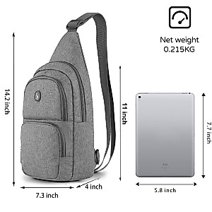 OIWAS Small Sling Bag for Men, Crossbody Backpack for Men Sling Backpack Shoulder Bags Travel Lightweight Hiking Daypack Women Grey