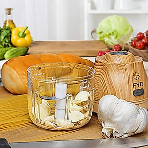 FYD Electric Garlic Chopper, Portable Onion Chopper - Spice Grinder Electric with Type C Charge Port - Veggie Chopper for Chili Ginger Onion Vegetable Fruit and Nuts - 250ML (Light Wood)