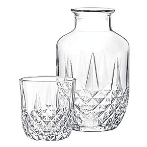 Bedside Water Carafe and Glass Set - Bedside Carafe Pitcher and Glass Cup - Glass Carafe 18oz Cup 4.5 oz - Night Carafe with Glass - (Crystal)
