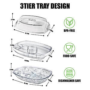 Serving Tray on Ice,Chilled Serving Tray,Serving Trays That Keep Food Cold,Kitchen Chilled Food Bowl with Compartment and Lids for Shrimp, Fruits, Vegetables, Salads