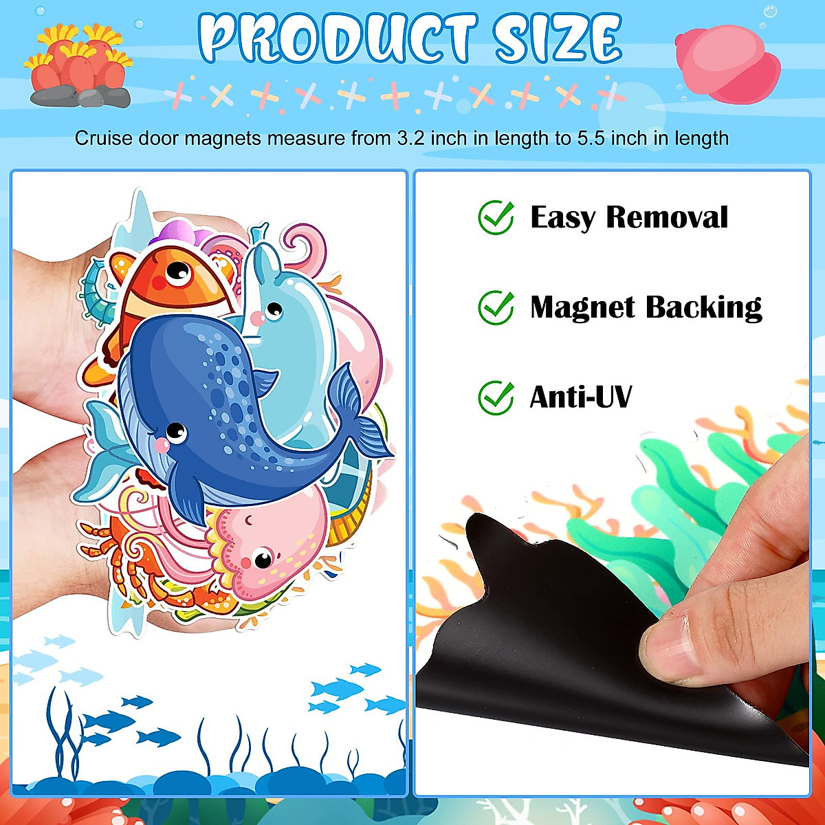 12 Pcs Cruise Door Decorations Magnetic Ocean Sea Animal Car Magnets Fish Cruise Door Magnet Stickers Cruise Door Decorations Turtle Crab Fridge Decor for Carnival Cruise Refrigerator Door