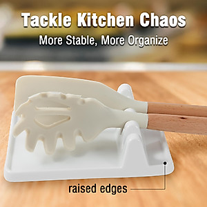 Ceramic Utensil Rest with Drip Pad for Multiple Utensils, Heat-Resistant, Spoon Rest & Spoon Holder for Stove Top, Kitchen Utensil Holder for Spoons, Ladles, Tongs & More (white)