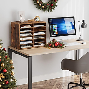 HOOBRO Literature Organizers, 12 Compartments Office Mailbox with Adjustable Shelves, Wood Countertop Literature Sorter for Office, Home, Classroom, Mailrooms Organization Rustic Brown FG12WF01