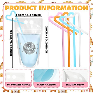 Willinglong 24 Pack 15 oz Groovy Rainbow Drink Pouches with Straw Bachelorette Party Supplies Groovy Bridal Shower Party Decorations for 70s Groovy Party Favor