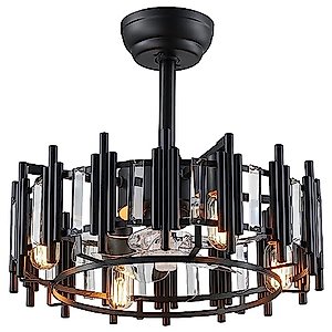 LODADRA Caged Ceiling Fan with Light, bladeless 6 Speed Reversible with Remote Control.Low Profile Ceiling Fan with Lights for Bedroom, Dining Room