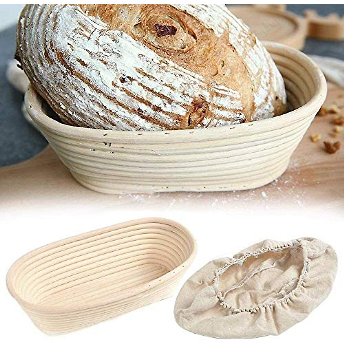 7 Inch Premium Oval Banneton Basket With Liner Perfect Rattan Brotform Dough Proofing Baskets For Making Beautiful Bread Set Of 2