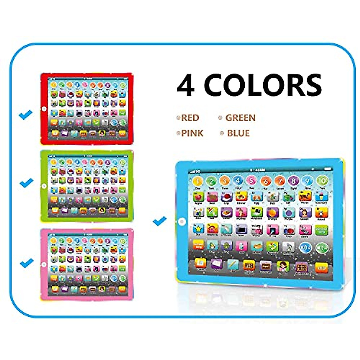 Wenbeier Kids Tablet Learning Pad Toddler Tablet with ABC Word Song Music Number Electronic Interactive Toy for Educational Preschool Boys & Girls 3-8 Years Old