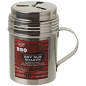 Tablecraft, 10 oz, Silver Stainless Steel Dry Rub Shaker with Handle, 10-Ounce