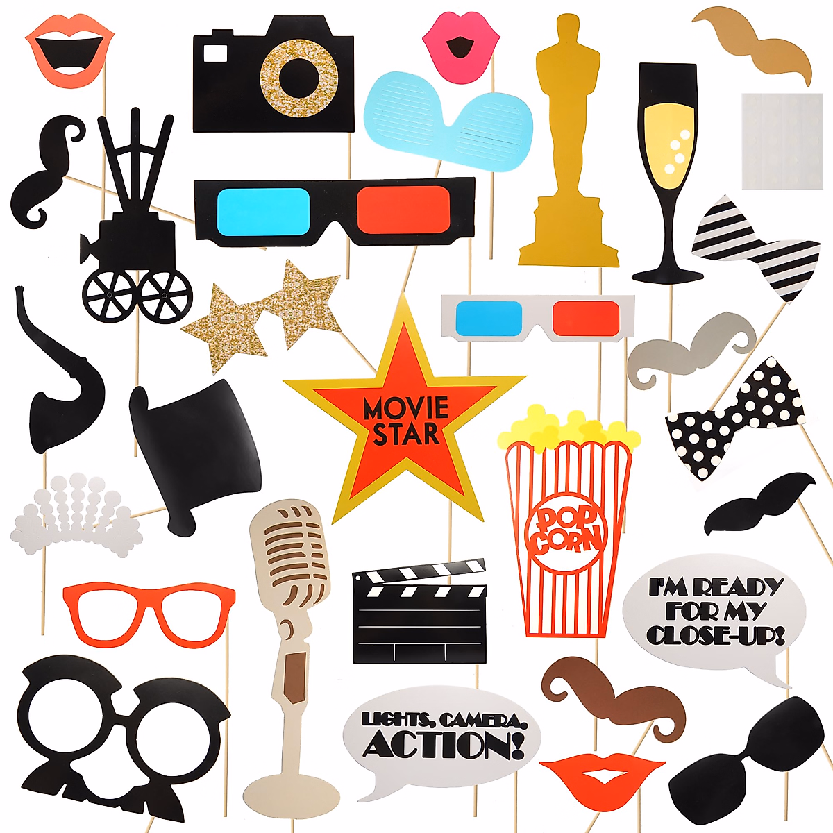 LASLU Movie - Hollywood Party Photo Booth Props Kit - 33 Count