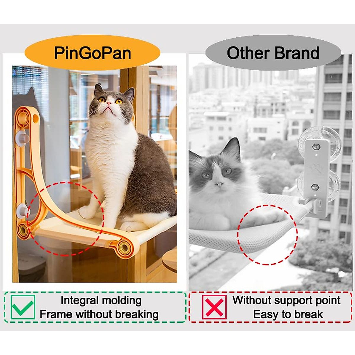 Cat Window Perch,Cat Hammock Window with Two Modes of Use and Easy to Install, Cat Window Bed with Powerful Suction Cups and Easy Cleaning, for Large Fat Cats or Two Cats ，Orange
