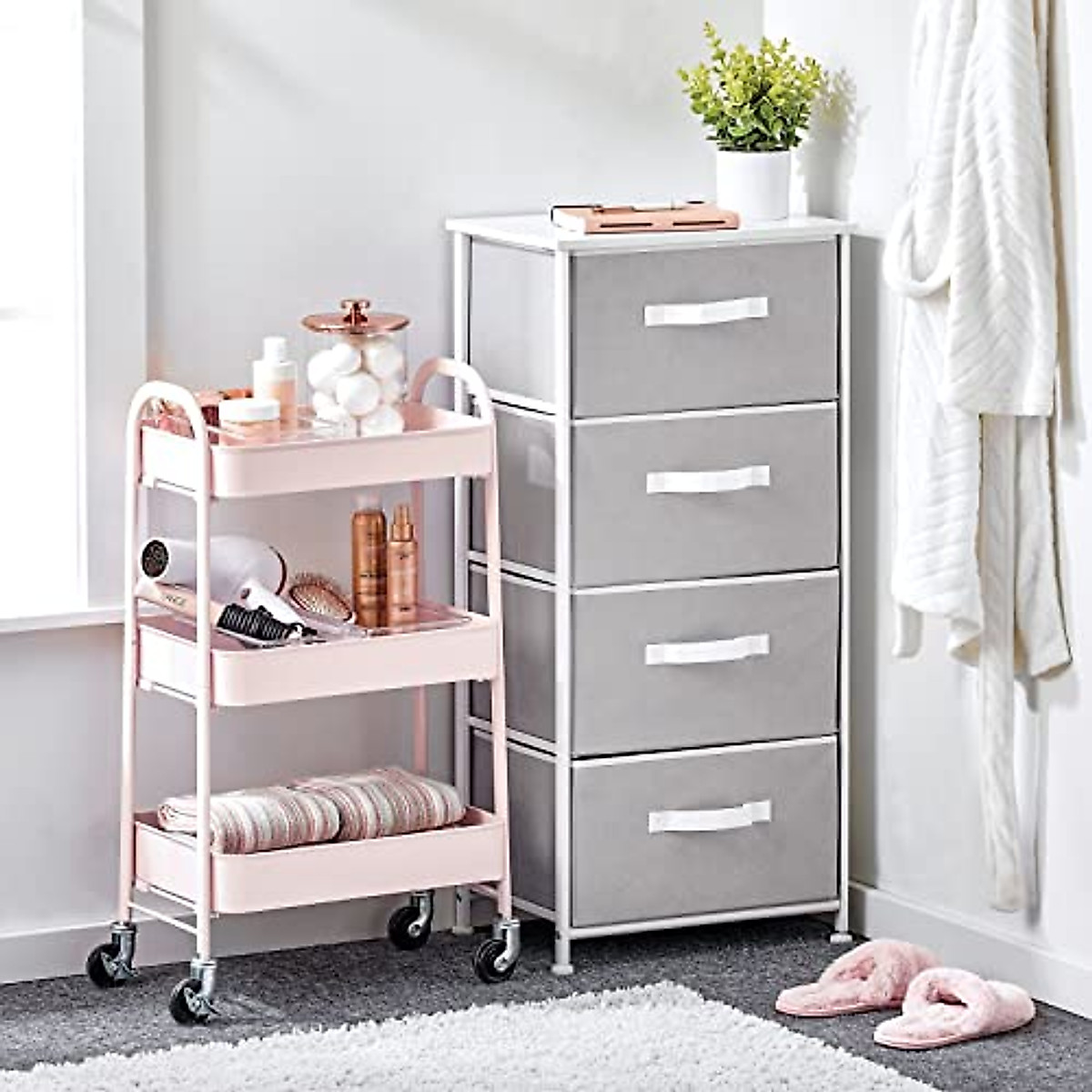 mDesign Plastic Storage Organizer Wide Container Bin with Handles for Bathroom, Home Organization - Holds Vitamins, Supplements, Makeup, Styling Tools - Ligne Collection - Clear