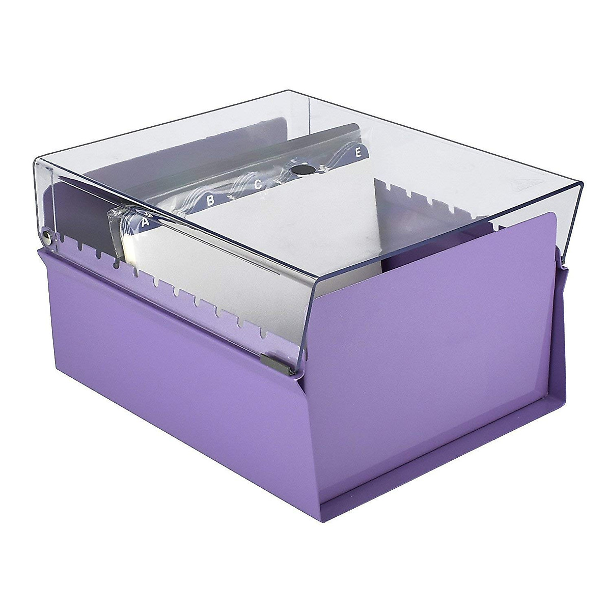 Acrimet 5 X 8 Card File Holder Organizer Metal Base Heavy Duty (AZ Index Cards and Divider Included) (Purple Color with Clear Crystal Plastic Lid Cover)