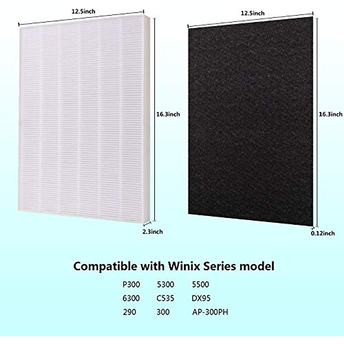 115115 Size 21 Filter A Compatible with Winix PlasmaWave Air Purifier C535, 5300, 5300-2, 6300, 6300-2, AM90, P300, True HEPA Filter with 4 Activated Carbon Filters