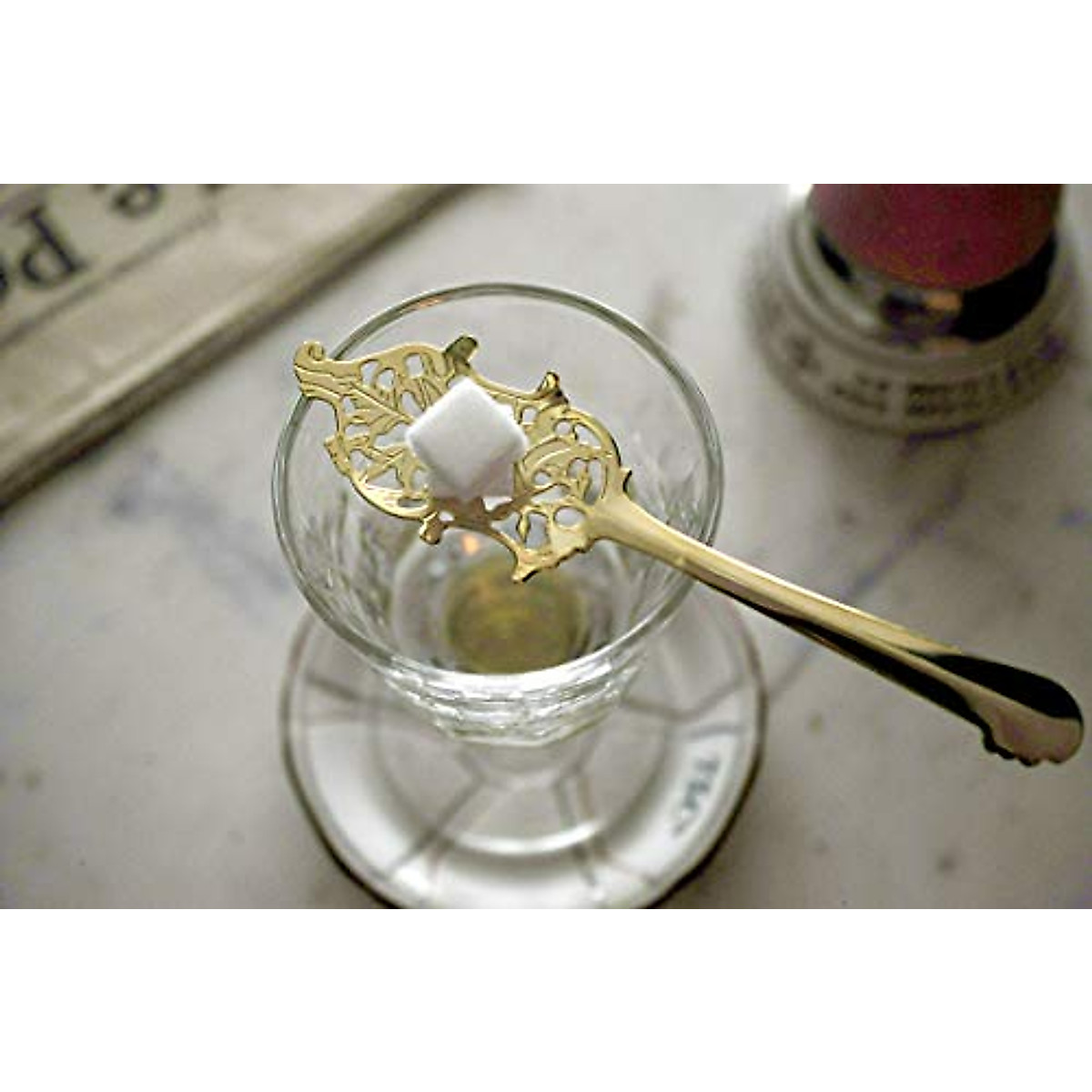 Wormwood Leaf Absinthe Spoon, Gold-Plated and 10 Sugar Cubes (5 packets) by Bonnecaze