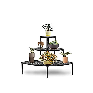 3-Tier Metal Plant Stand Indoor - Tiered Outdoor Plant Holder for Flower Pot Display, Garden Ladder Shelf Flower Step Mofesun (Quarter Round)