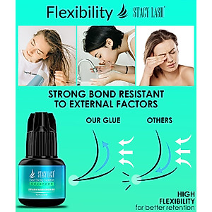 Stacy Lash Extra Strong Evolution Advanced Eyelash Extension Glue (0.17fl.oz/5ml)/ 1Sec Dry /6Weeks Retention/Black Adhesive/Professional Supplies