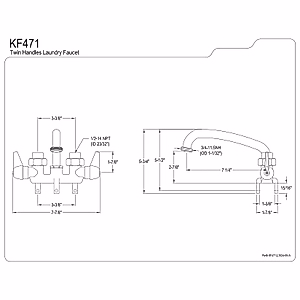 Kingston Brass KF471 4-Inch Center Laundry Faucet, 7-1/8 inch spout reach, Polished Chrome