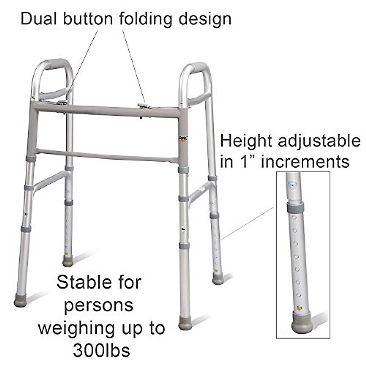 Carex Lightweight Folding Walker for Seniors, Adult Walker, Portable Medical Walker with Adjustable Height, 30-37 Inches, Senior Walker and Walker for Adults, Foldable