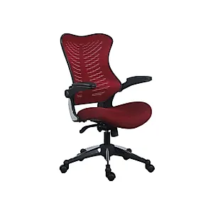 OFFICE FACTOR Burgundy Office Chair, Ergonomic, Lumbar Support, Adjustable Executive & Task Chair for Office/Conference Room. Thick Seat & Raisable Arm Rest, Mesh Back, 250 Lbs Rated
