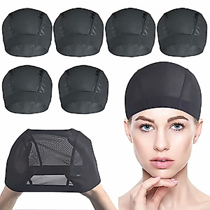 Smilco Mesh Dome Cap for Wig Making 6 Pack Stretchable Dome Mesh Lace Front Wig Caps for Women （Black）