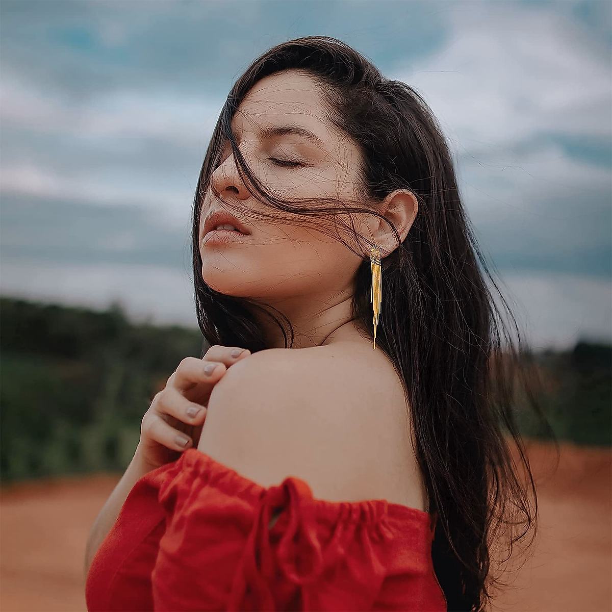 Long Tassel Earrings for Women Gold Dangle Earrings Metal Chain Gold Statement Earrings, Punk Long Threader Earrings Wedding Bridesmaid Prom Party