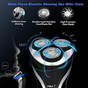 Electric Razor, MAX-T Corded and Cordless Rotary Shaver for Men with Pop Up Trimmer,IPX7 100% Waterproof Wet Dry with USB Cable, Black