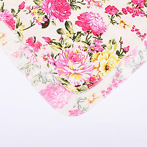 Little Jump 3 Sets Nerborn Receiving Blanket and Headband Set Flower Print Baby Swaddle Wrap Floral Baby Blankets for Girls and Boys.