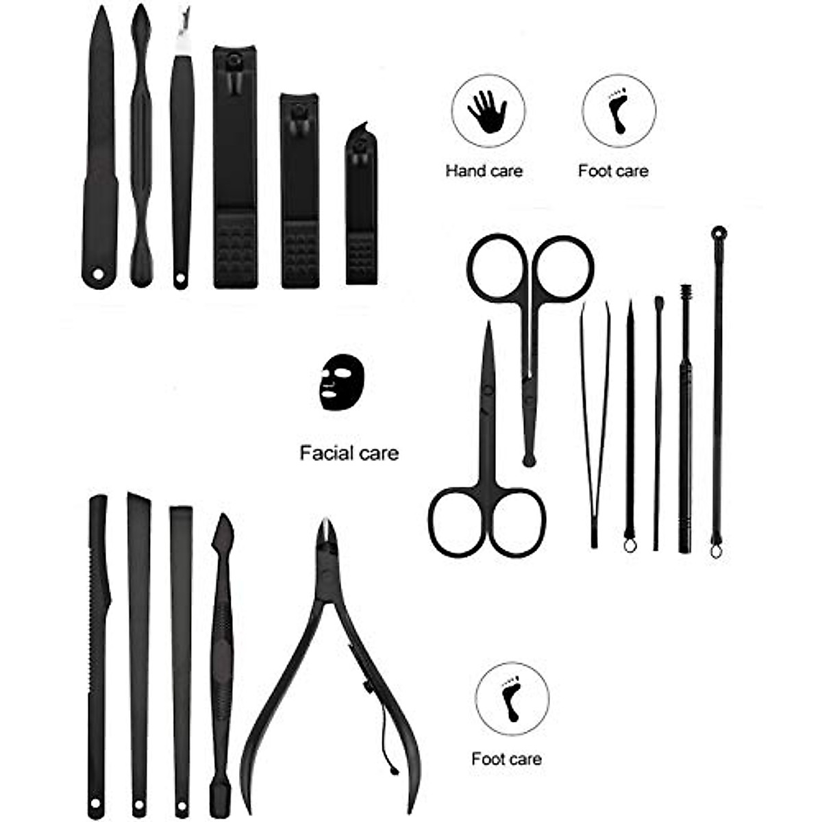 Manicure Set-Stainless Steel Nail Care Set-Professional Ingrown Toenail Clipper Grooming Tool-Pedicure Kit & Toe Nail Cutter-Thick Nail Scissors Toiletries with Cuticle Trimmer (Black&Red 18 In 1)