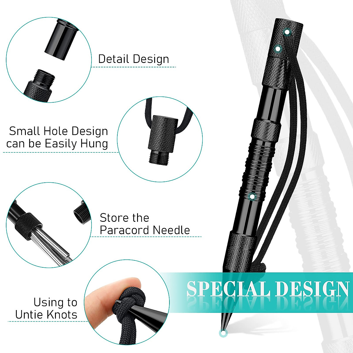 14-Piece Paracord Tool Set - Stainless Steel Lacing Needles, Smoothing Tool, Knotter with Marlin Spike for Paracord Work & Leather Weaving (Black)