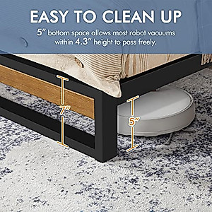 Yaheetech 37 Inch Metal Platform Bed Frame with Wood Headboard Solid Wood & Steel Construction No Box Spring Needed Wood Slat Support Easy Assembly Chestnut Brown Full