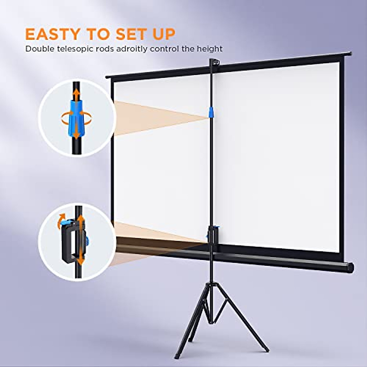 Projector Screen with Stand, 100 Inch Portable Movie Projector Screen and Stand for Outdoor/Indoor Use, 4K HD 16:9, Wrinkle-Free PVC, Easy 3-Step Setup, 1.1 Gain, 160° Viewing Angle, Quick Clean