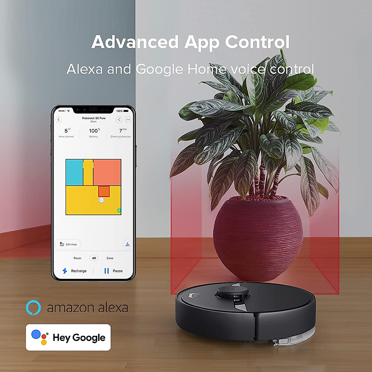 Roborock Renewed S6 Pure Robot Vacuum and Mop, Multi-Floor Mapping, Lidar Navigation, No-go Zones, Selective Room Cleaning, Super Strong Suction, Wi-Fi Connected, Alexa Voice Control (Renewed)