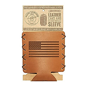 Oowee Products Leather Can Holder | Fits 12 to 16 Ounce Cans, Great for Soda, Beer and Seltzer, Great Gift for Men and Women, Genuine Leather, Made in the USA - American Flag