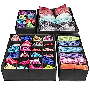 Sorbus® Set of 4 Foldable Drawer Dividers, Storage Boxes, Closet Organizers, Under Bed Organizer (Black)
