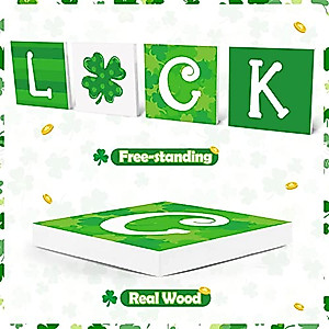 St. Patrick's Day Tiered Tray Decor Reversible Valentine's Day Wooden Sign St Patricks Decorations Lucky Shamrock Love Luck Heart Self-Standing Blocks Table Sign for Kitchen Irish Party Table Decor