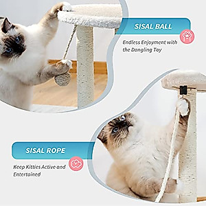 Made4Pets Cat Scratching Posts for Indoor Cats, Small Kitten Scratcher Toy with Dangling Ball, Sisal Ropes Nail File Scratch Pole, Cute Cat Tree with Top Perch Lounger for Kitty