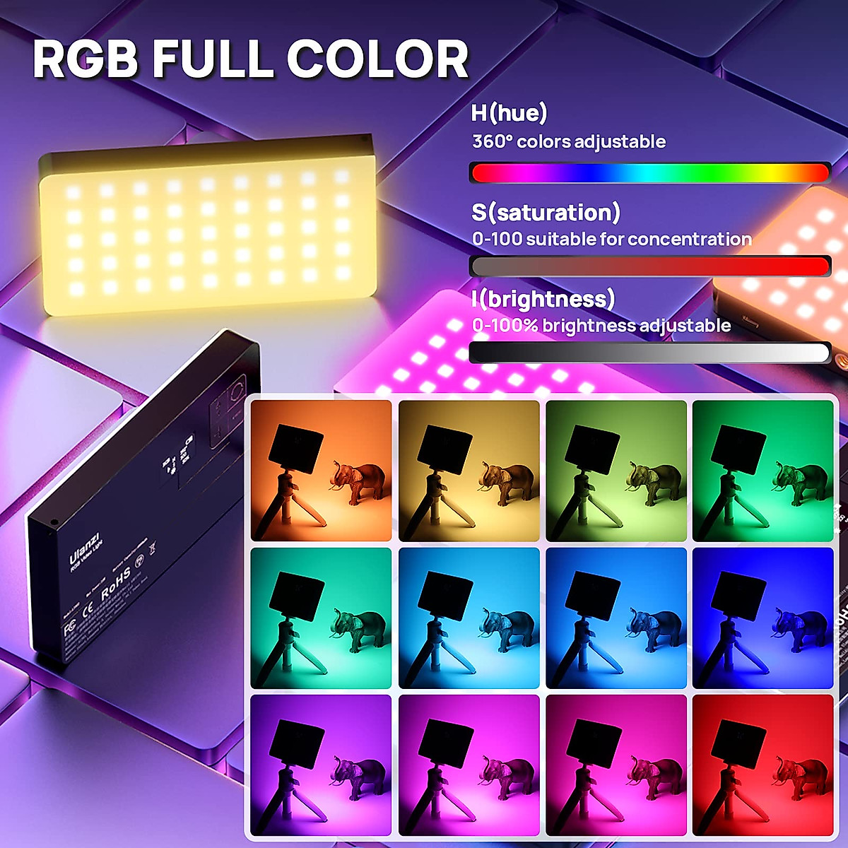 ULANZI PL-01 RGB Video Light, Portable RGB Camera Light with 4000mAh Battery, 360° Color 20 Light Effects, CRI≥95 2500-9000K LED Panel DSLR Photography Lighting for YouTube, Video Conference, Vlogging