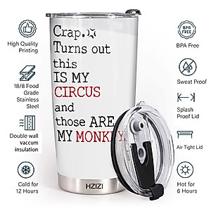 Crap. Turns Out This Is My Circus And These Are My Monkeys Funny Mothers Day Gifts for Mom, Mother, Mama – Sarcastic Funny Mom Gifts from Son Daughter Funny Mom Tumbler With Lid 20oz Travel Coffee Cup