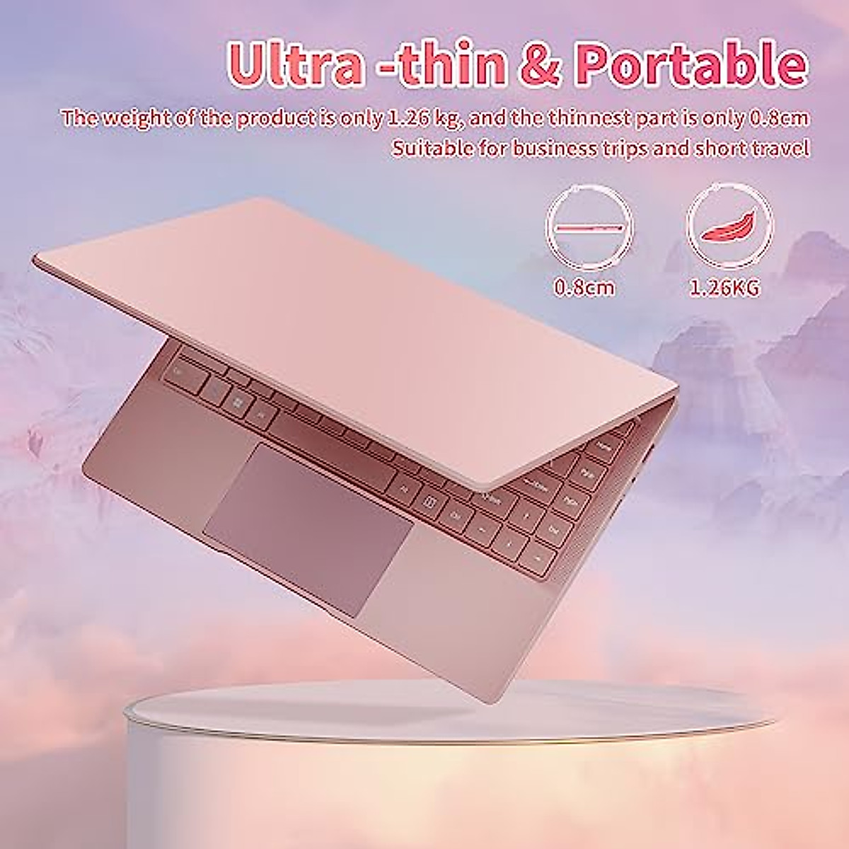 【Win 11 Pro/Office 2019】14" Laptop Narrow-Bezel FHD IPS 1920 x 1080 Display, 6G RAM,128GB SSD, Celeron J4105 CPU, Ultra-Thin and Portable, HDMI, 180 °Opening and Closing (6G+128GB SSD, Rose Gold)